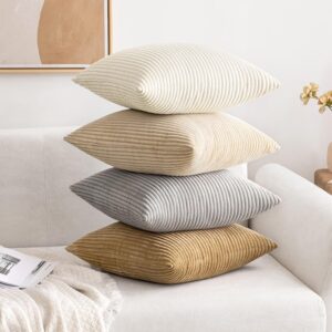 MIULEE Pack of 2 Corduroy Pillow Covers Soft Soild Cushion Cases Decorative Square Throw Pillow Covers Cream White Pillowcases for Sofa Bedroom Car 18 x 18 Inch 45 x 45 Cm