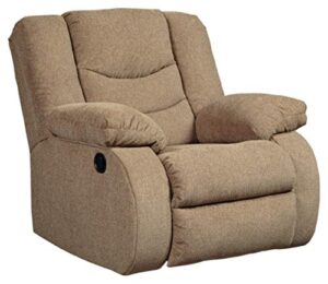 signature design by ashley tulen modern manual pull tab rocker recliner, light brown