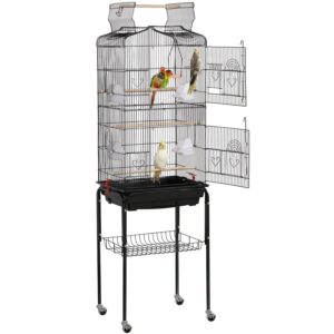 yaheetech 64-inch play open top medium small bird cage with detachable rolling stand for parrot lovebirds finches canaries parakeets cockatiels budgie parrotlet conures