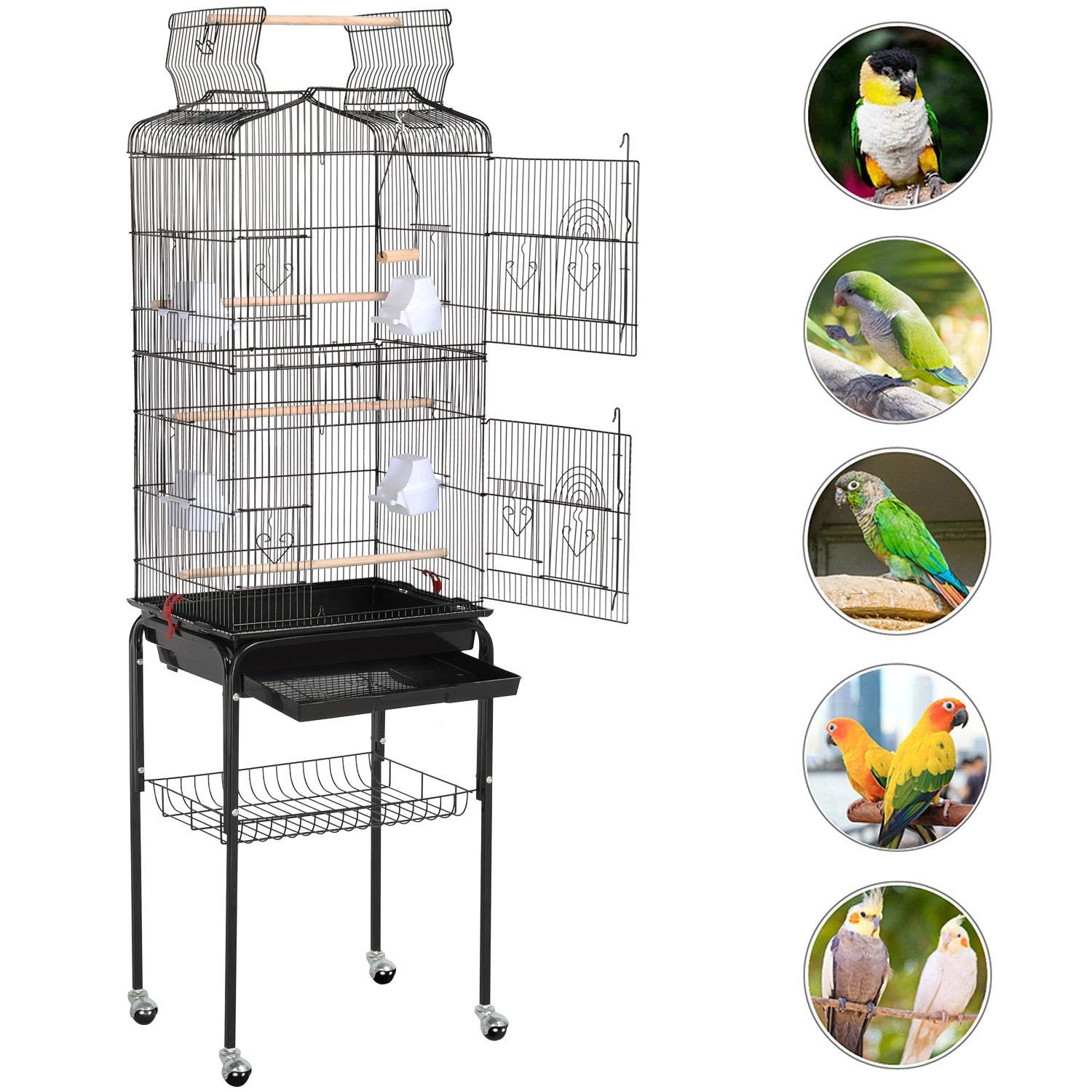 Yaheetech 64-inch Play Open Top Medium Small Bird Cage with Detachable Rolling Stand for Parrot Lovebirds Finches Canaries Parakeets Cockatiels Budgie Parrotlet Conures