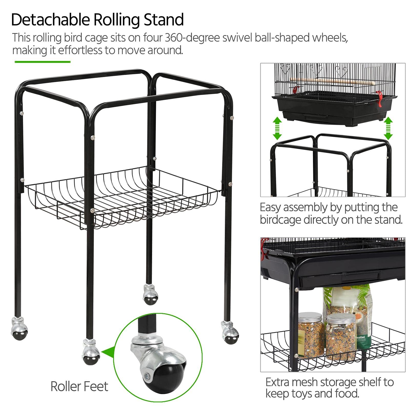 Yaheetech 64-inch Play Open Top Medium Small Bird Cage with Detachable Rolling Stand for Parrot Lovebirds Finches Canaries Parakeets Cockatiels Budgie Parrotlet Conures