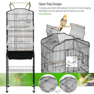 Yaheetech 64-inch Play Open Top Medium Small Bird Cage with Detachable Rolling Stand for Parrot Lovebirds Finches Canaries Parakeets Cockatiels Budgie Parrotlet Conures