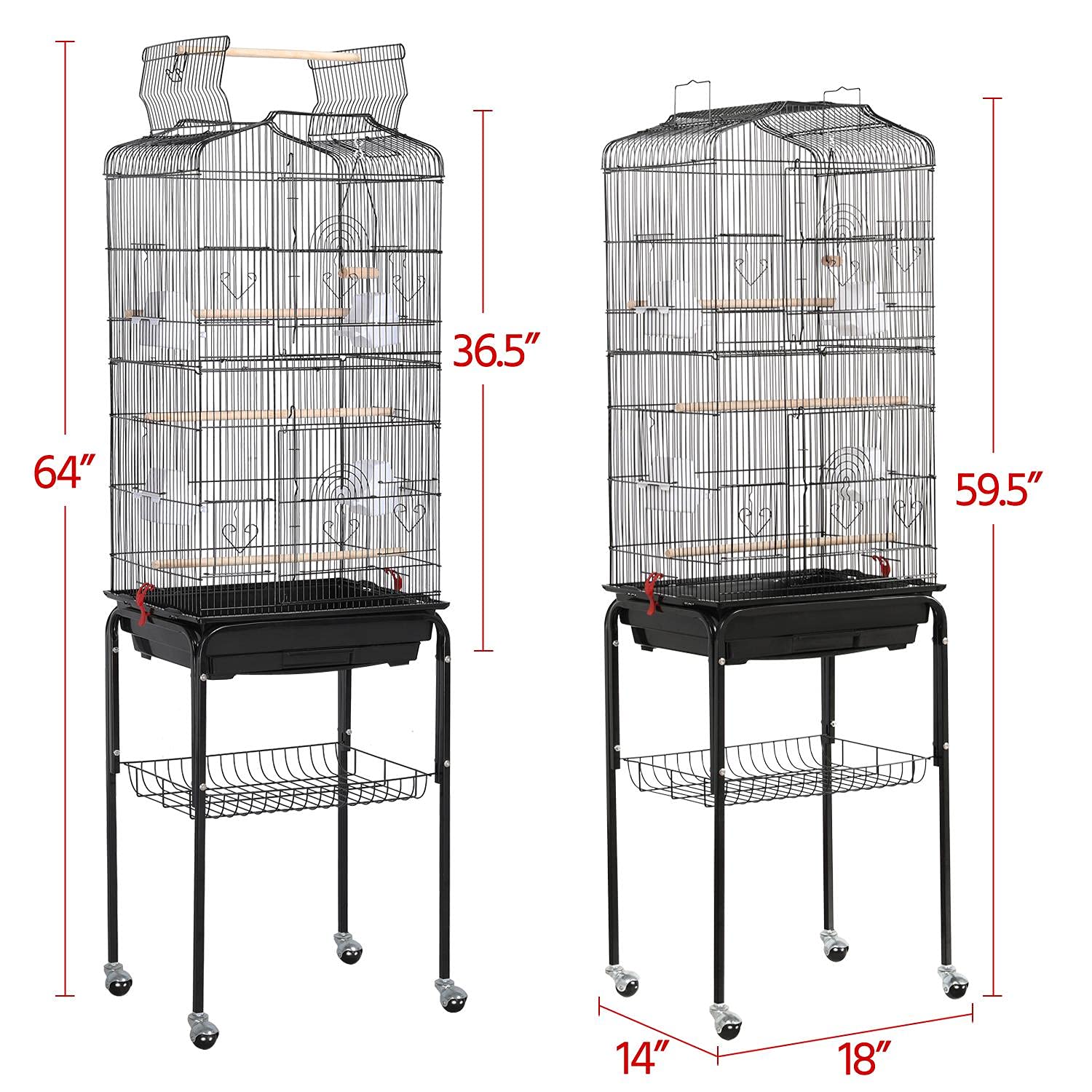 Yaheetech 64-inch Play Open Top Medium Small Bird Cage with Detachable Rolling Stand for Parrot Lovebirds Finches Canaries Parakeets Cockatiels Budgie Parrotlet Conures