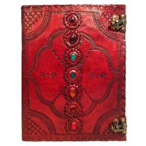 leather journal seven chakra medieval stone embossed handmade book of shadows notebook office diary college book poetry book sketch book 10 x 13 inches