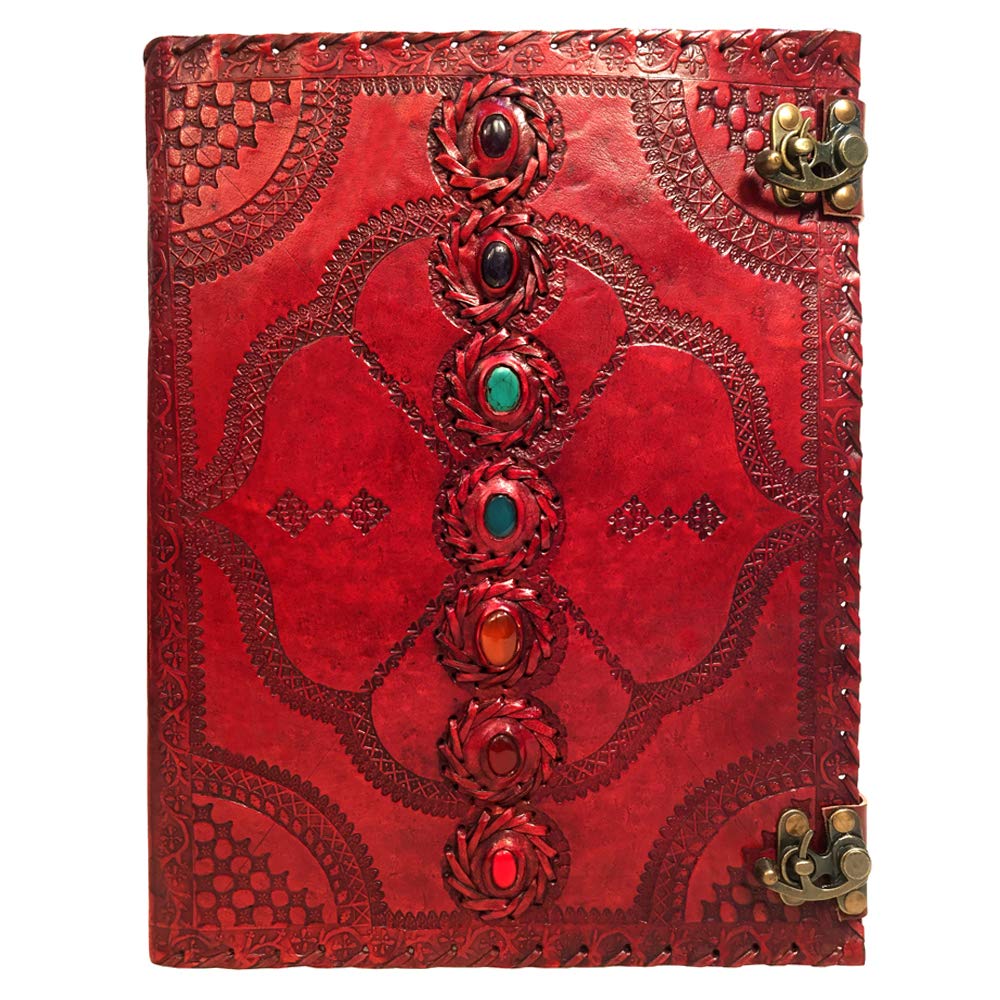 Leather Journal Seven Chakra Medieval Stone Embossed Handmade Book of Shadows Notebook Office Diary College Book Poetry Book Sketch Book 10 x 13 Inches