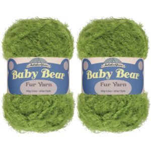 jubileeyarn baby bear yarn - chunky weight polyester fur - 100g/skein - lime green - 2 skeins