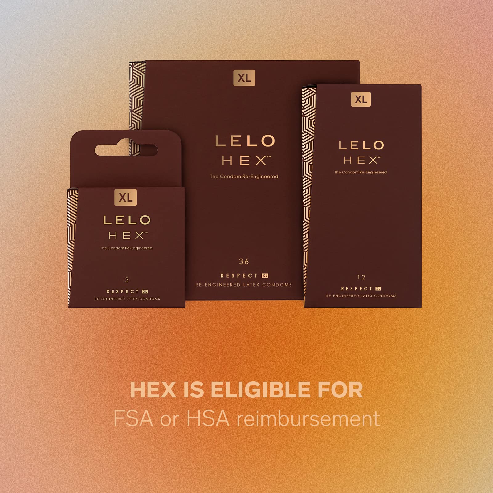 LELO HEX Respect XL, Extra Large Condoms with Increased Strength, Lubricated XL Condoms Large for Men, 2.28-Inch/58mm Diameter (3 pack)