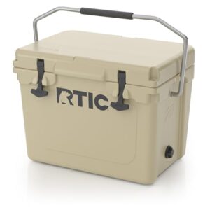 rtic 20 qt ultra-tough cooler hard insulated portable ice chest box for beach, drink, beverage, camping, picnic, fishing, boat, barbecue, tan