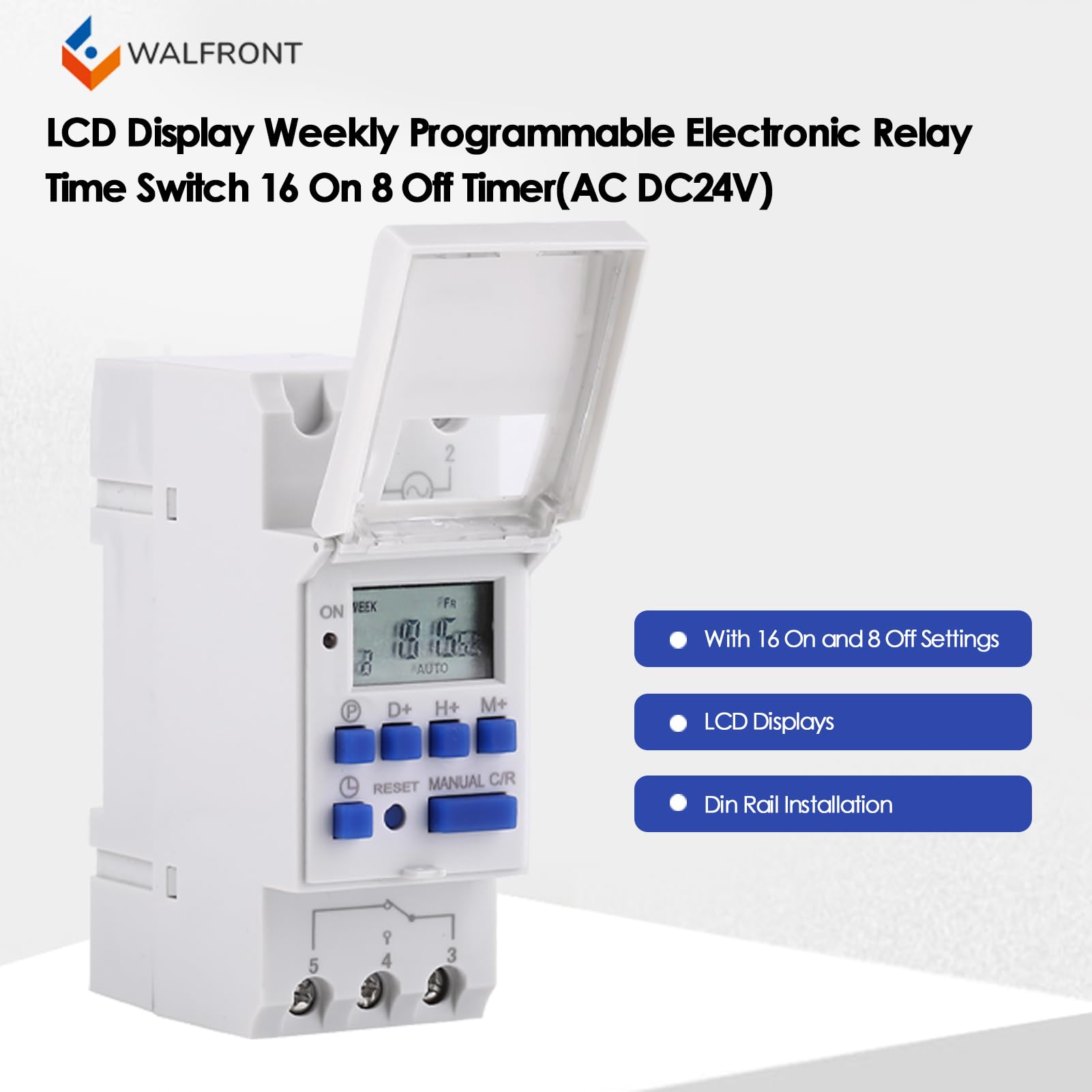 7 Day Programmable Timer Relay Digital Timer Switch Heavy Duty THC15A16 On Off for Controlling Street Lamps Neon Lamps Production Equipment, DIN Rail(not Included) (AC110V)