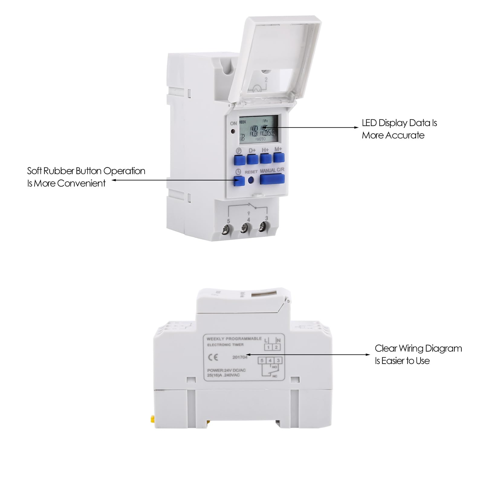 7 Day Programmable Timer Relay Digital Timer Switch Heavy Duty THC15A16 On Off for Controlling Street Lamps Neon Lamps Production Equipment, DIN Rail(not Included) (AC110V)