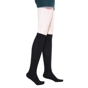 KONY Womens Cotton Knee High Socks - Casual Solid & Triple Stripe Colors Fashion Socks 3 Pairs (Womens Shoe Size 5-10) (Solid Black - 3 Pairs)