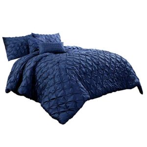 Lush Decor Ravello Pintuck Comforter Set - Luxe 5 Piece Textured Bedding Set - Traditional Glam & Farmhouse Inspired Bedroom Decor - King, Navy