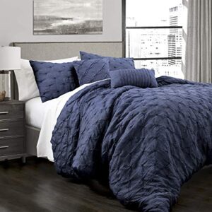 lush decor ravello pintuck comforter set - luxe 5 piece textured bedding set - traditional glam & farmhouse inspired bedroom decor - king, navy