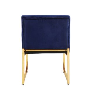 Iconic Home Moriah Accent Chair Sleek Elegant Tufted Velvet Upholstery Plush Cushion Brass Finished Polished Metal Frame, Contemporary Modern, Navy