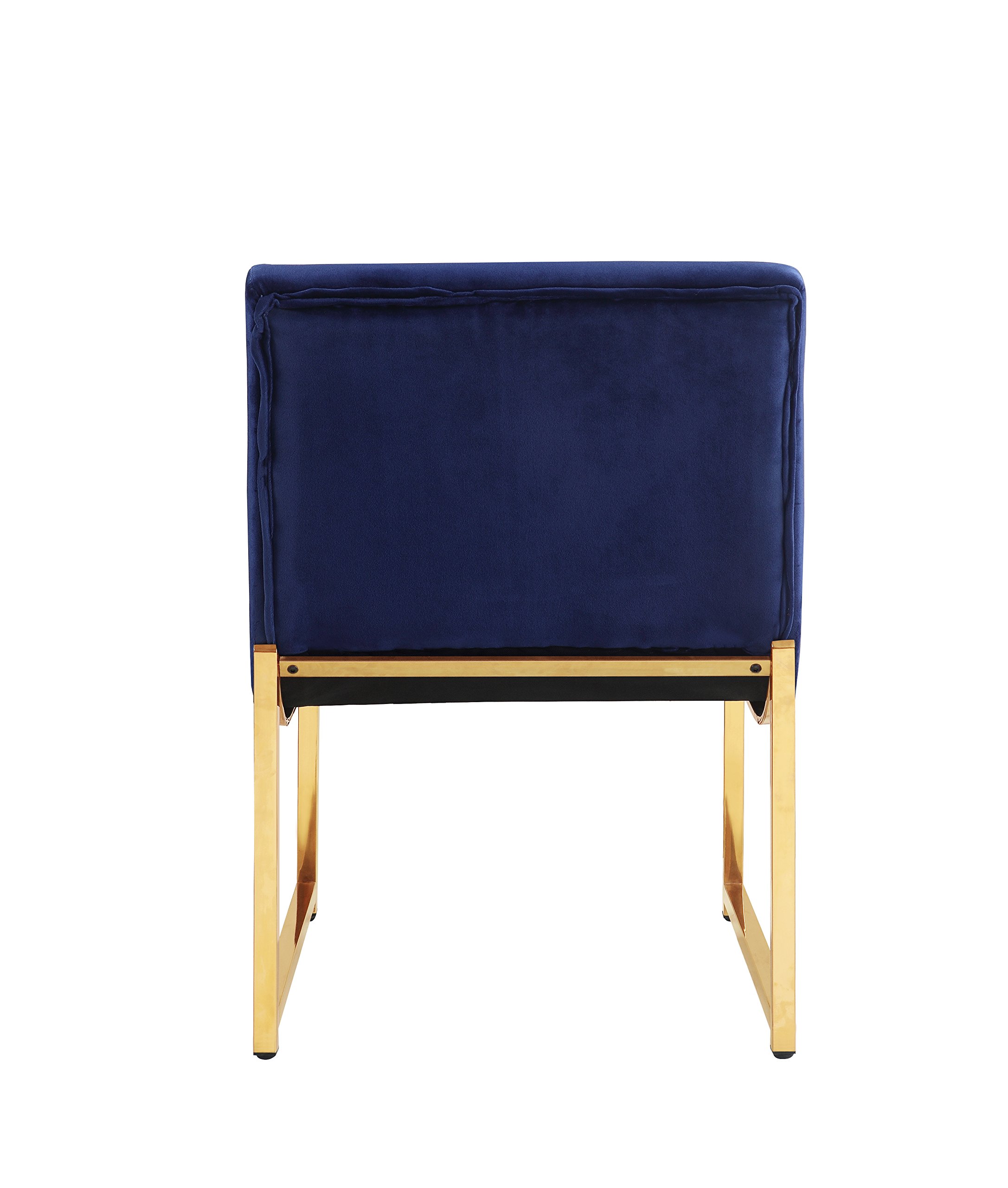 Iconic Home Moriah Accent Chair Sleek Elegant Tufted Velvet Upholstery Plush Cushion Brass Finished Polished Metal Frame, Contemporary Modern, Navy