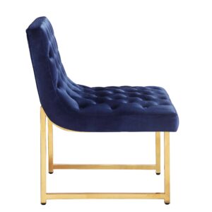 Iconic Home Moriah Accent Chair Sleek Elegant Tufted Velvet Upholstery Plush Cushion Brass Finished Polished Metal Frame, Contemporary Modern, Navy