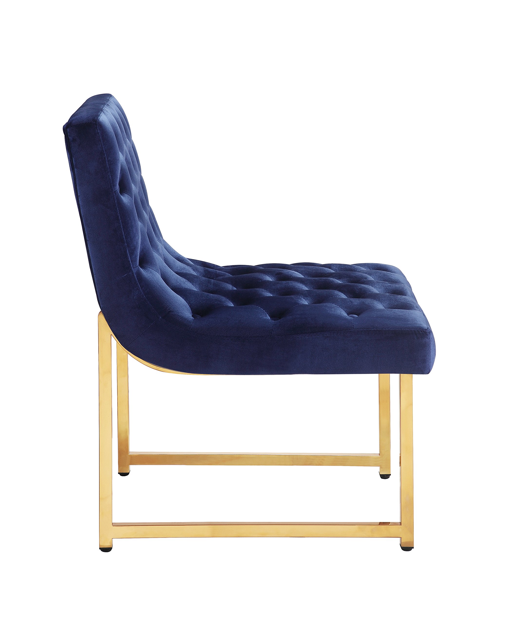 Iconic Home Moriah Accent Chair Sleek Elegant Tufted Velvet Upholstery Plush Cushion Brass Finished Polished Metal Frame, Contemporary Modern, Navy