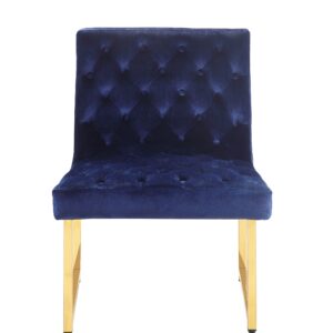 Iconic Home Moriah Accent Chair Sleek Elegant Tufted Velvet Upholstery Plush Cushion Brass Finished Polished Metal Frame, Contemporary Modern, Navy