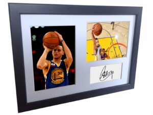 a4 signed stephen curry golden state warriors autographed basketball photo photograph picture frame gift 12"x8"