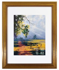 golden state art, 11x14 dark gold, wall hang photo frame. includes white mat for 8x10 picture & real glass