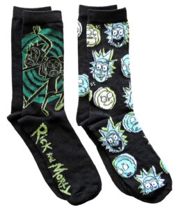 rick and morty portal men's crew socks 2 pair pack shoe size 6-12