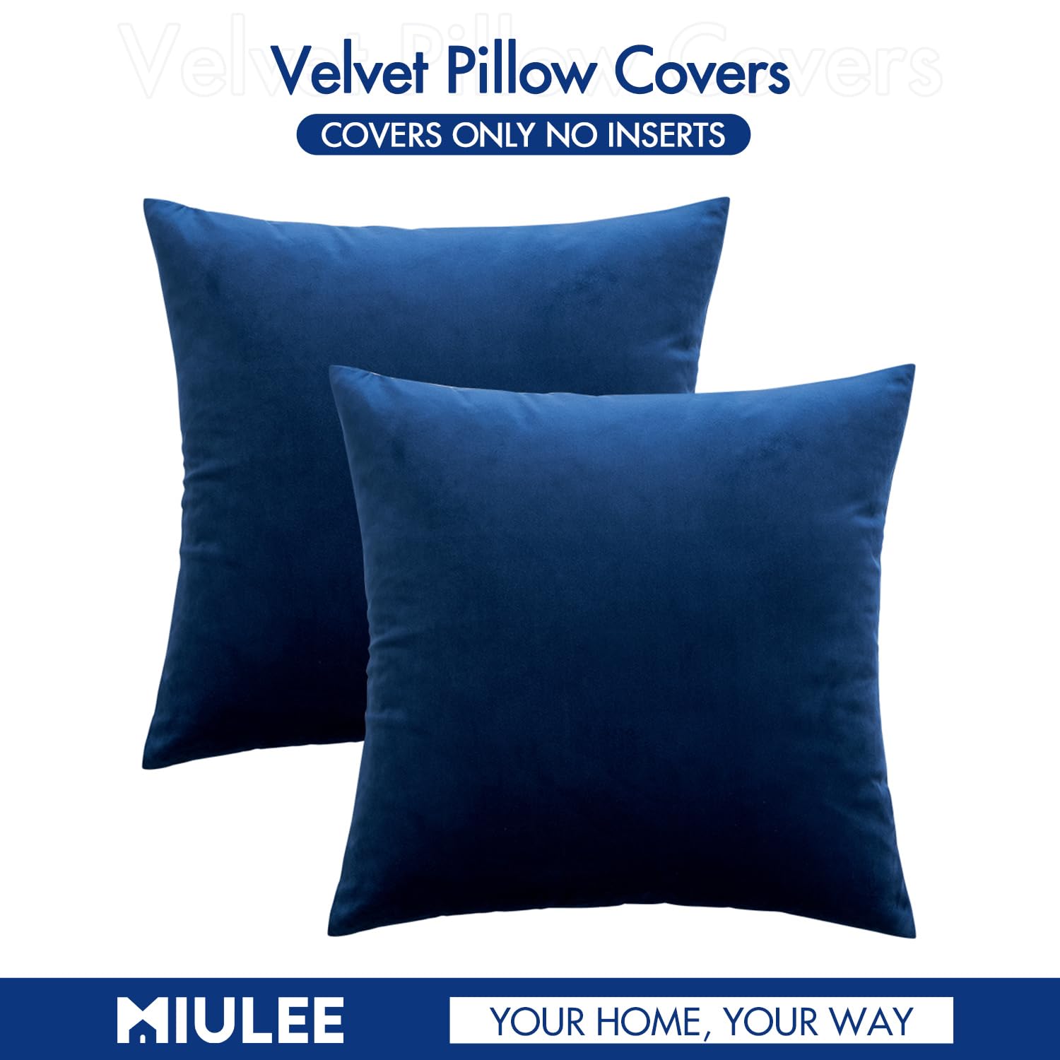 MIULEE Pack of 2, Velvet Soft Solid Decorative Square Throw Pillow Covers Set Cushion Case for Spring Sofa Bedroom Car 18x18 Inch 45x45 Cm