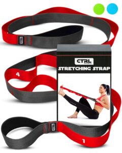 stretching strap with loops - non elastic stretch band for physical therapy, yoga strap for stretching equipment, stretch bands for exercise and flexibility - fascia, hamstring and leg stretcher belt