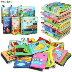 my first soft book,teytoy nontoxic fabric baby cloth books early education toys activity crinkle cloth book for toddler, infants and kids perfect for baby shower -pack of 6