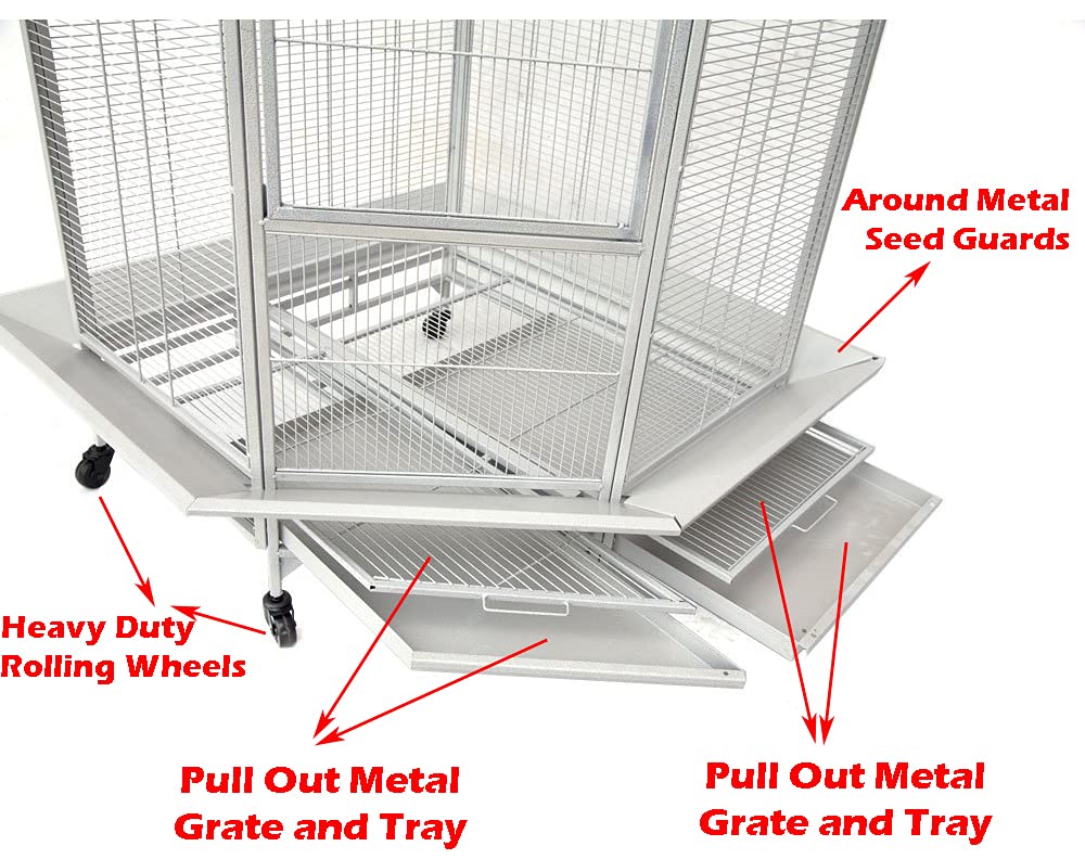 Extra Large Corner Flight Bird Rolling Cage for Cockatiel Aviary Canary Parakeet Budgies Parrot with Metal Seed Skirts