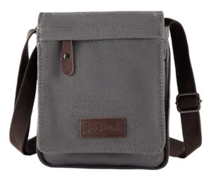 sechunk small vintage canvas messenger cross body bag shoulder bag (grey, small)