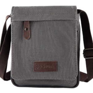 Sechunk Small Vintage Canvas Messenger Cross body bag Shoulder bag (Grey, small)