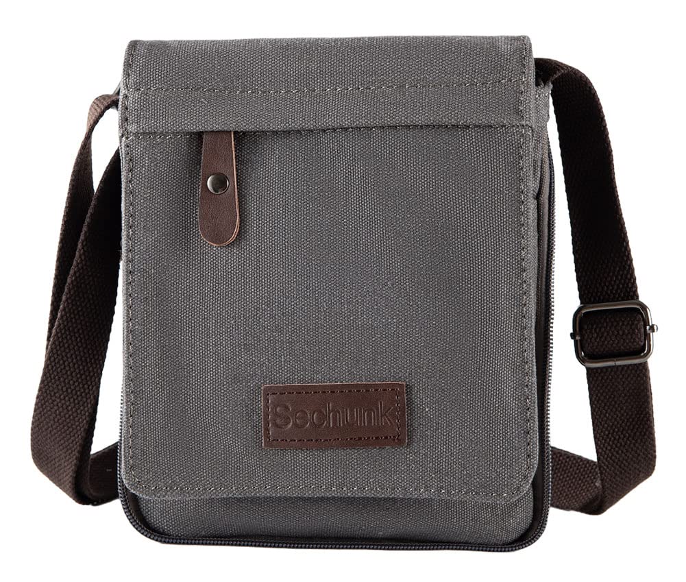 Sechunk Small Vintage Canvas Messenger Cross body bag Shoulder bag (Grey, small)