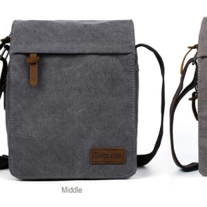 Sechunk Small Vintage Canvas Messenger Cross body bag Shoulder bag (Grey, small)