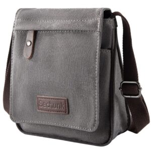 Sechunk Small Vintage Canvas Messenger Cross body bag Shoulder bag (Grey, small)