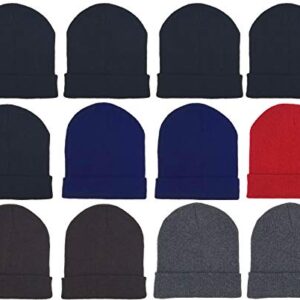 12 Pack Winter Beanie Hats for Men Women, Warm Cozy Knitted Cuffed Skull Cap, Wholesale