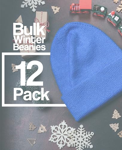 12 Pack Winter Beanie Hats for Men Women, Warm Cozy Knitted Cuffed Skull Cap, Wholesale