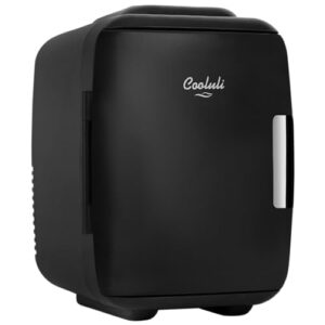 cooluli mini fridge for bedroom - car, office desk & dorm room - portable 4l/6 can electric plug in cooler & warmer for food, drinks, skincare beauty & makeup - 12v ac/dc & exclusive usb option, black