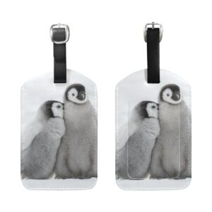 Cooper girl Cute Two Penguins Luggage Tag Travel ID Label Leather for Baggage Suitcase 1 Piece