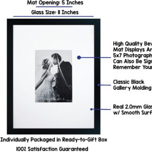 11x14 Black Gallery Picture Frame with 5x7 Mat - Great Gift - Mat for Wedding and Celebration Signatures - Includes Attached Hanging Hardware and Desktop Easel - Display Pictures 5 x 7 or 11 x 14