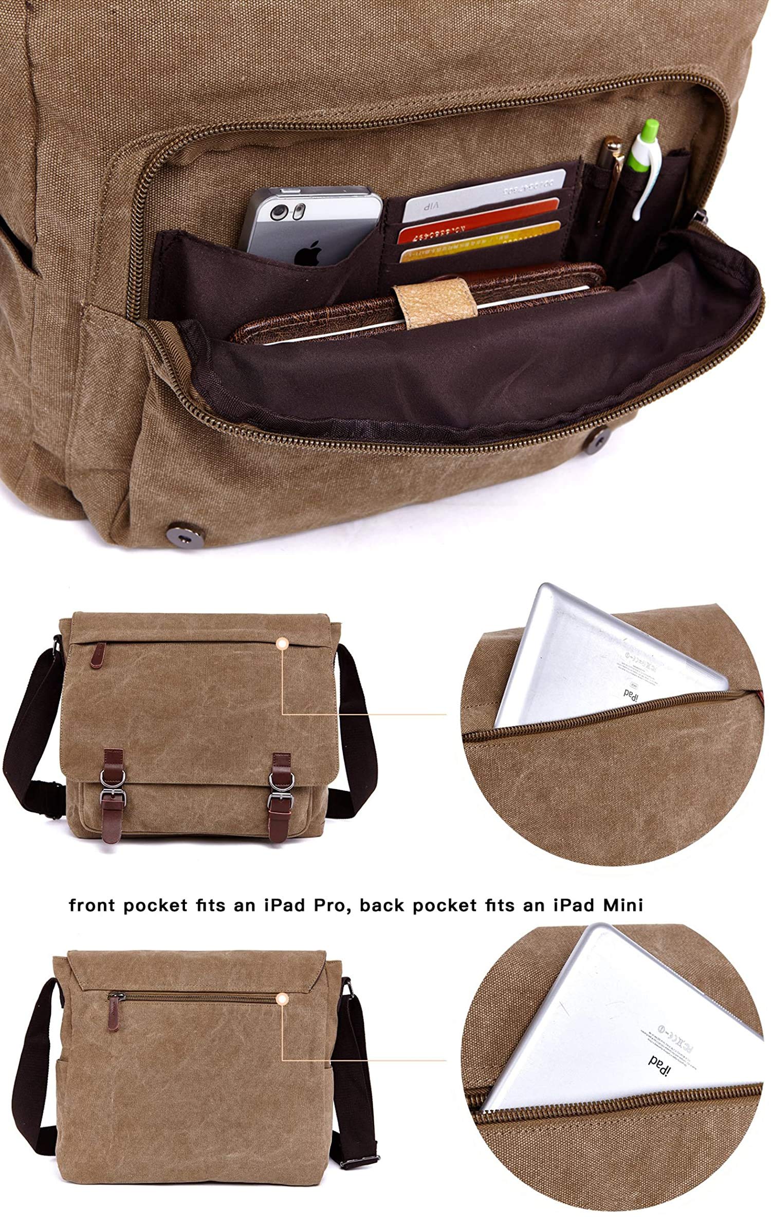 Sechunk Canvas Leather Messenger Bag Shoulder bag Cross body bag Crossbody large for men boy girl