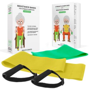 healthy seniors chair exercises for seniors - two resistance bands, handles, and printed exercise guide. adjustable fitness equipment for seniors, elderly home. occupational & physical therapy aids