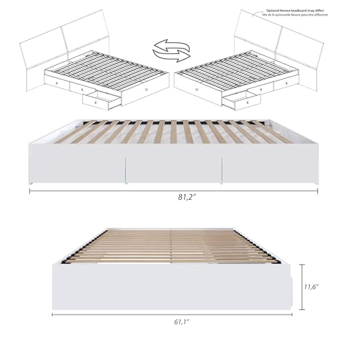 Nexera 376003 3-Drawer Storage Bed Frame, Queen|White