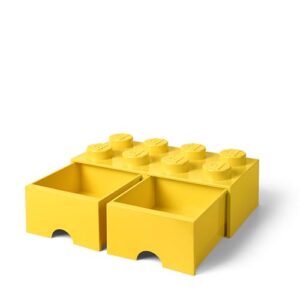 lego brick drawer, 8 knobs, 2 drawers, stackable storage box, bright yellow