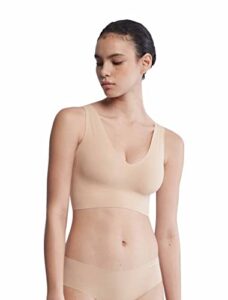 calvin klein women's invisibles comfort seamless lightly lined v neck bralette bra, beige, large