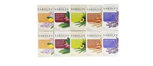 yardley london soap bath bar bundle - 10 bars: english lavender, oatmeal and almond, aloe and avocado, cocoa butter, lemon verbena 4 ounce bars (pack of 10, two of each)