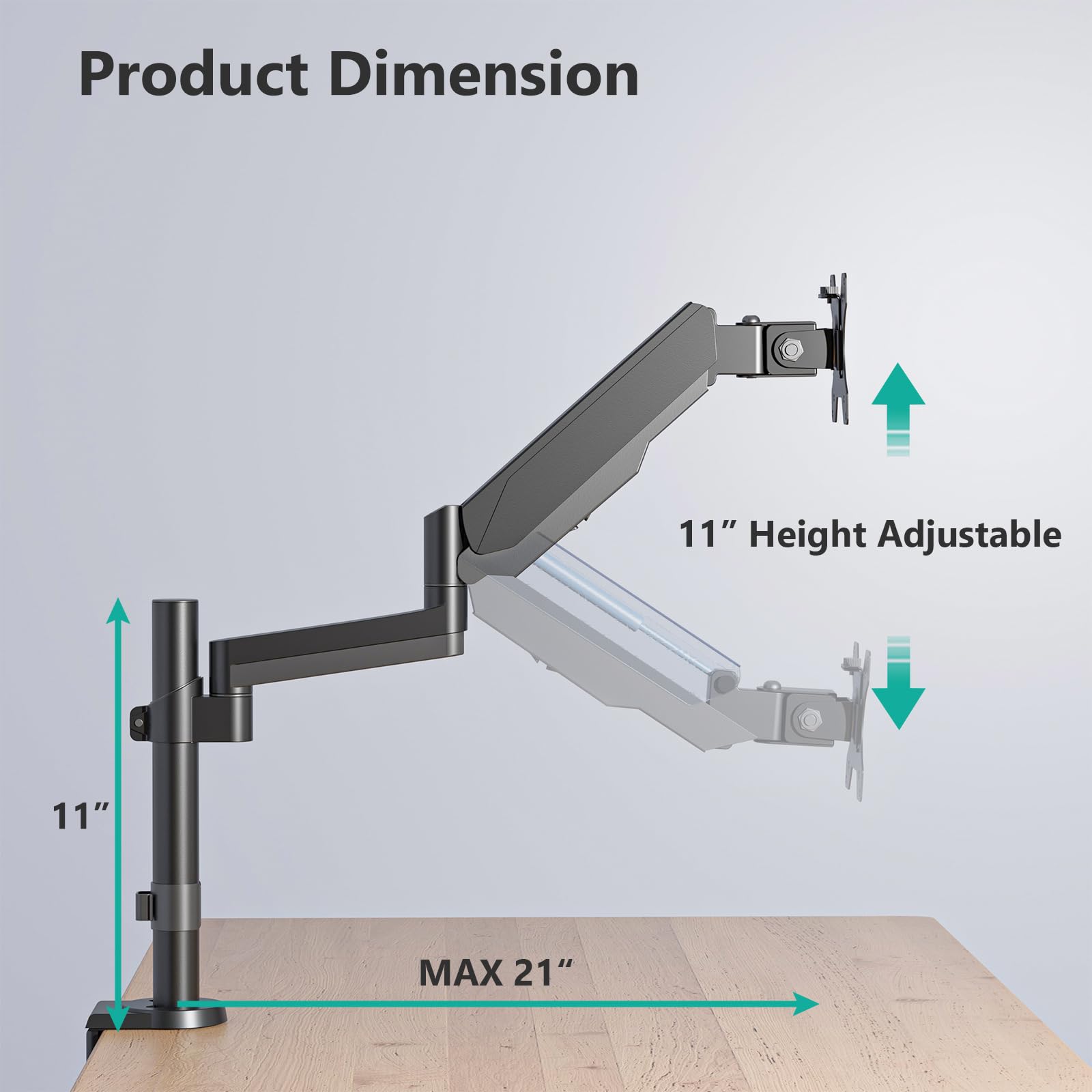 WALI Single Monitor Mount, Computer Monitor Stand for Desk Fits 13-32 Inch up to 19.8lbs, Single Monitor Arm Desk Mount,Gas Spring Arm Full Adjustable Monitor Stand with Clamp(GSDM001),Black