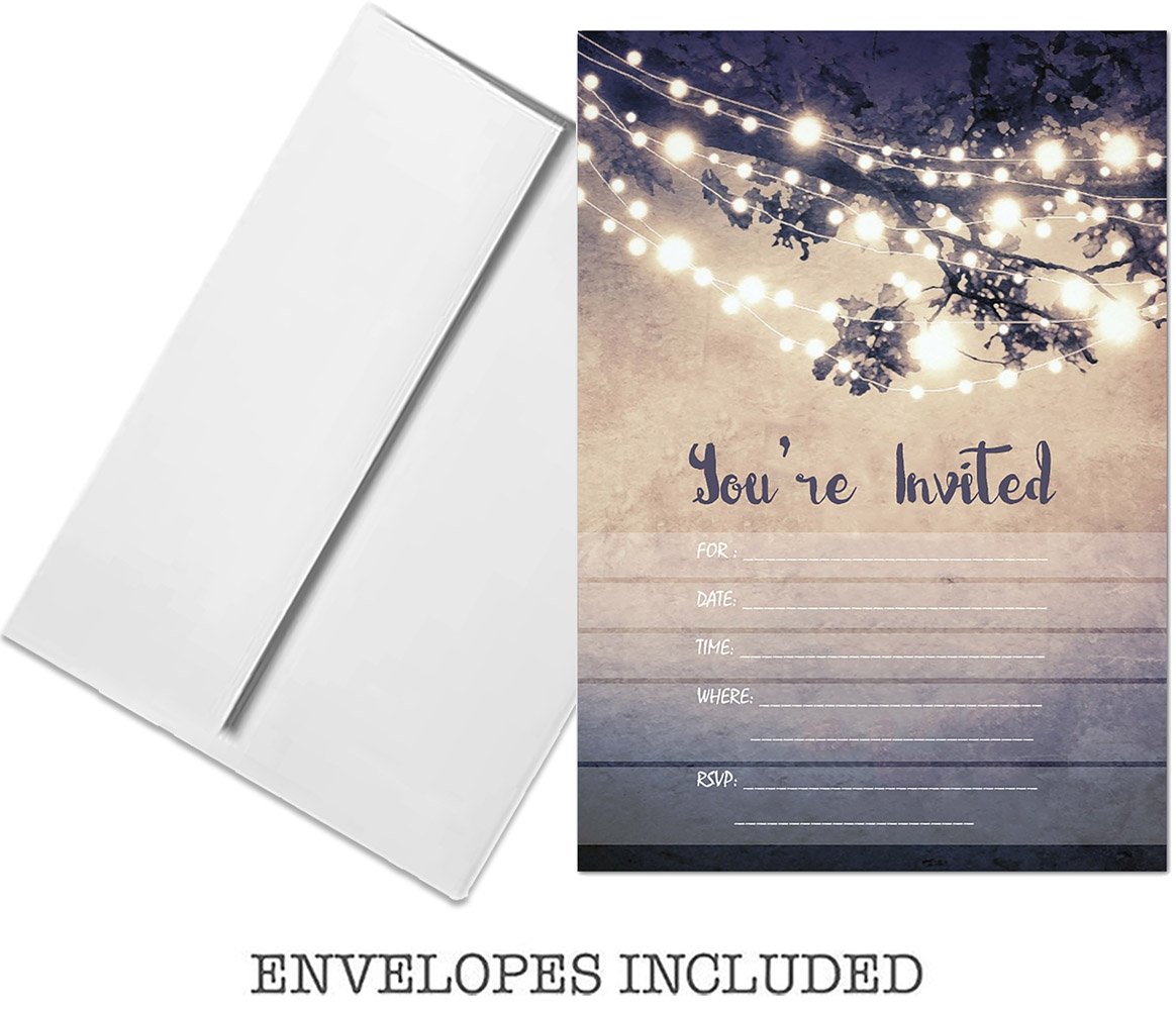 25 Outdoor Lights You're Invited Party Invitations 5x7 Card Stock with Envelopes