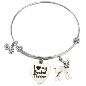 boston terrier dog bracelet - expandable charm bangle for terrier owners - pet themed jewelry