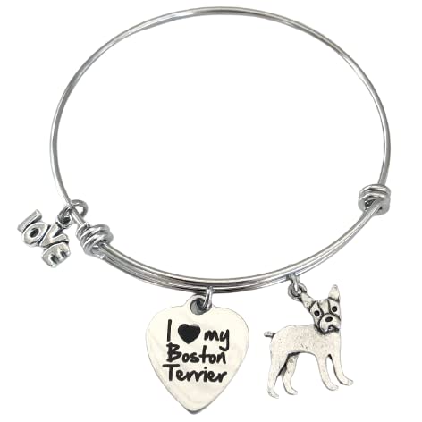 Boston Terrier Dog Bracelet - Expandable Charm Bangle for Terrier Owners - Pet Themed Jewelry