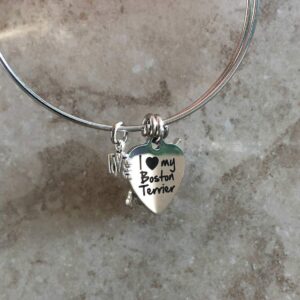 Boston Terrier Dog Bracelet - Expandable Charm Bangle for Terrier Owners - Pet Themed Jewelry